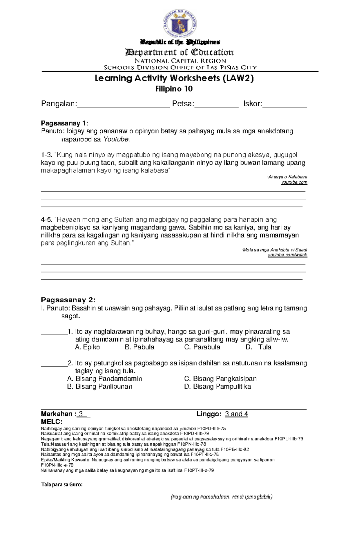 LAW2 Grade 10 3rd-Quarter