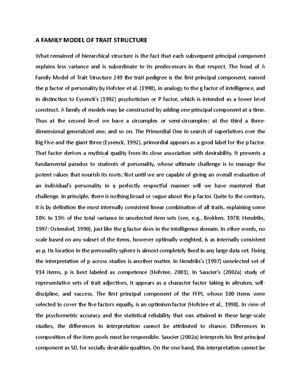 A Family Model OF Trait Structure - A FAMILY MODEL OF TRAIT STRUCTURE ...