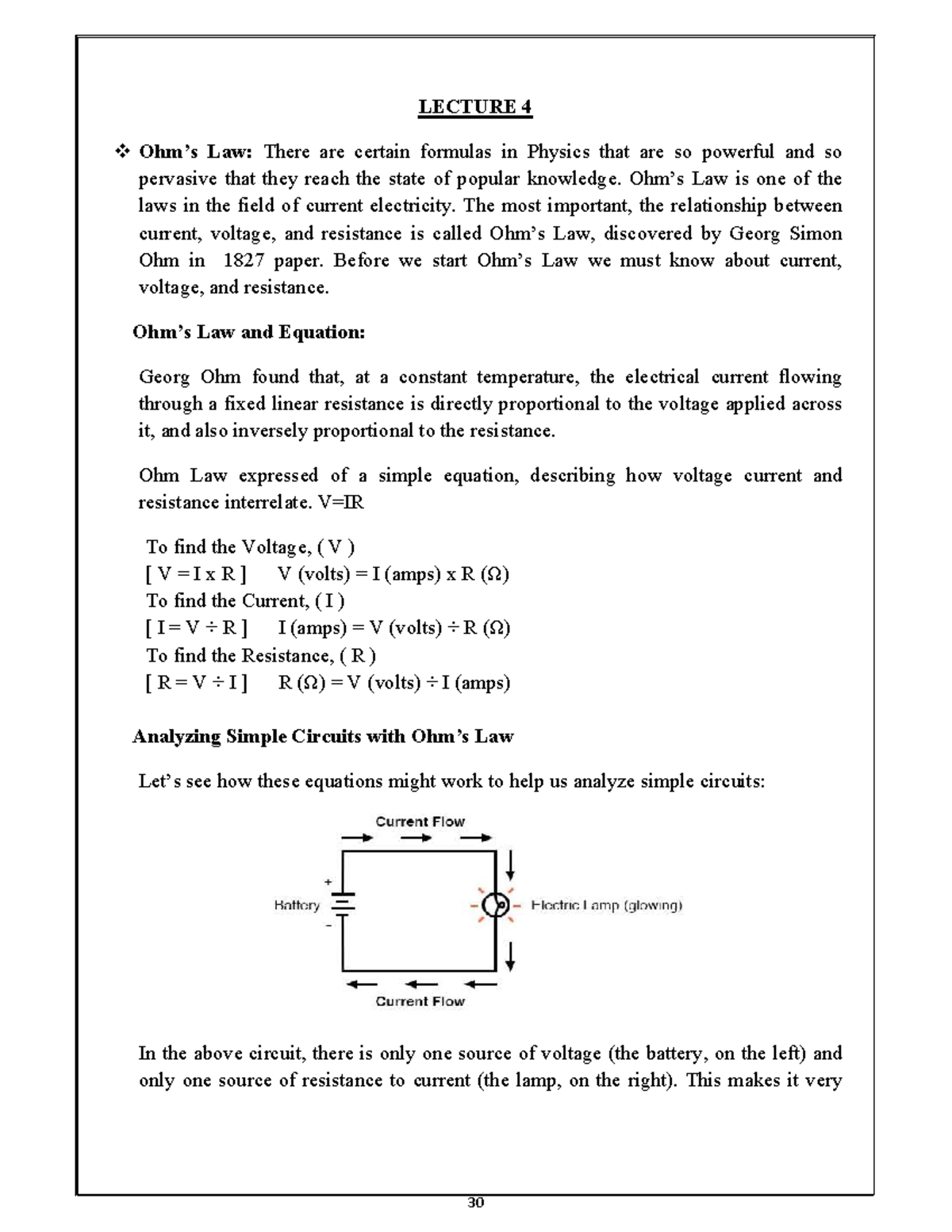 Course Content FEEE ECE-1002-30-72 - LECTURE 4 Ohm’s Law: There are ...