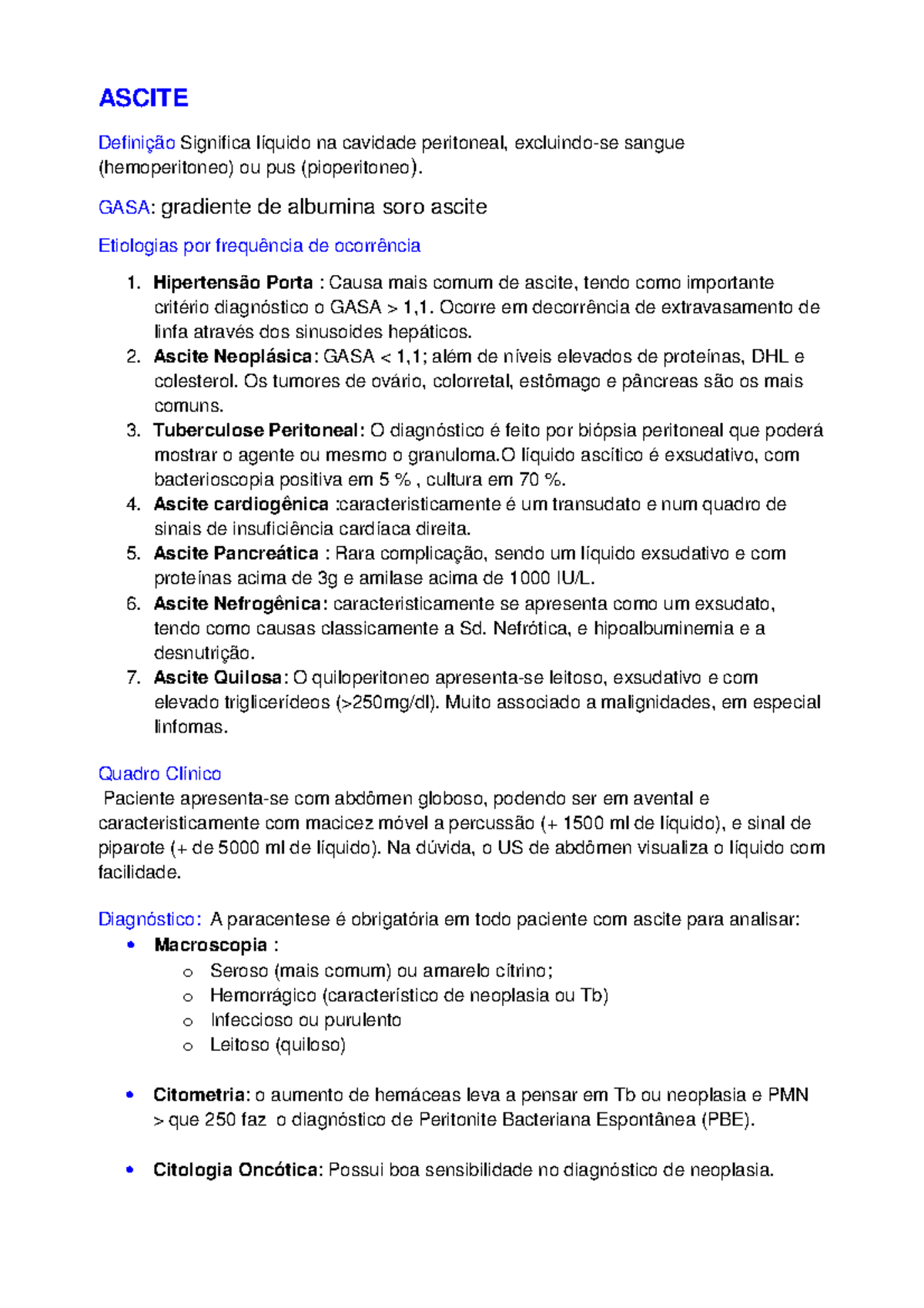 Ascite - Clinica medica geral - ASCITE Definição Significa líquido na ...