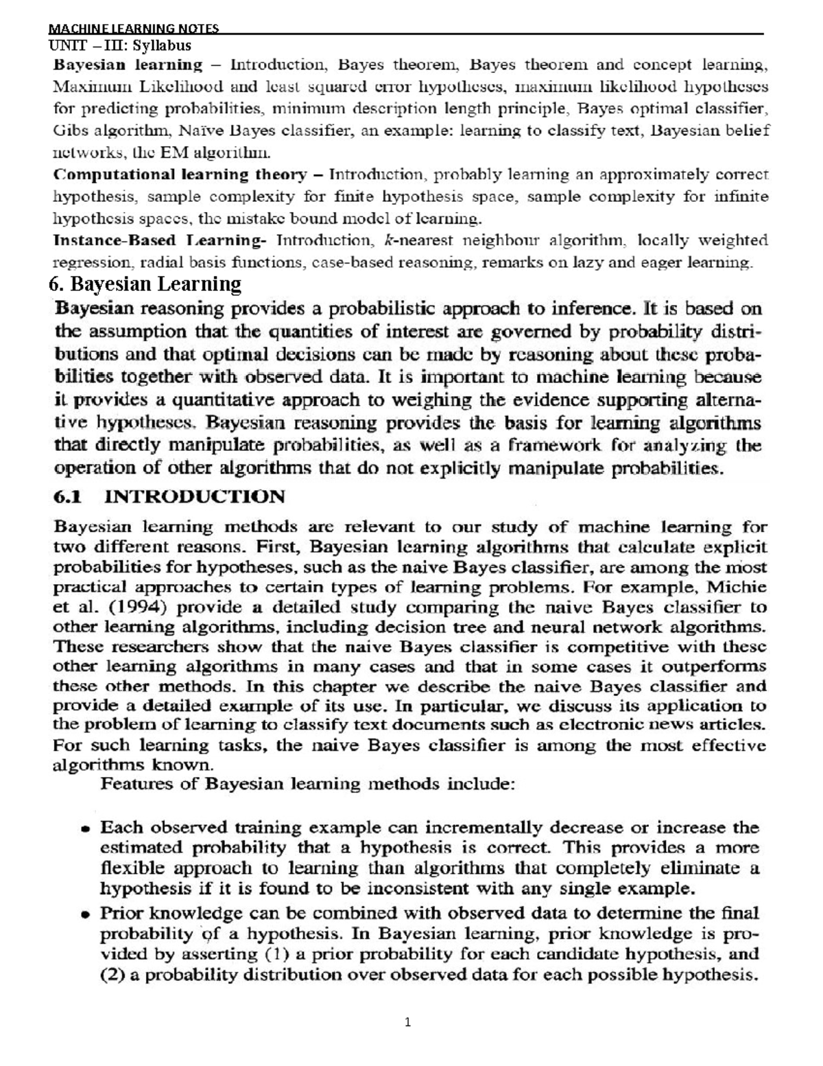 ML-UNIT-III Notes - Machine learning - UNIT – III: Syllabus 6. Bayesian ...