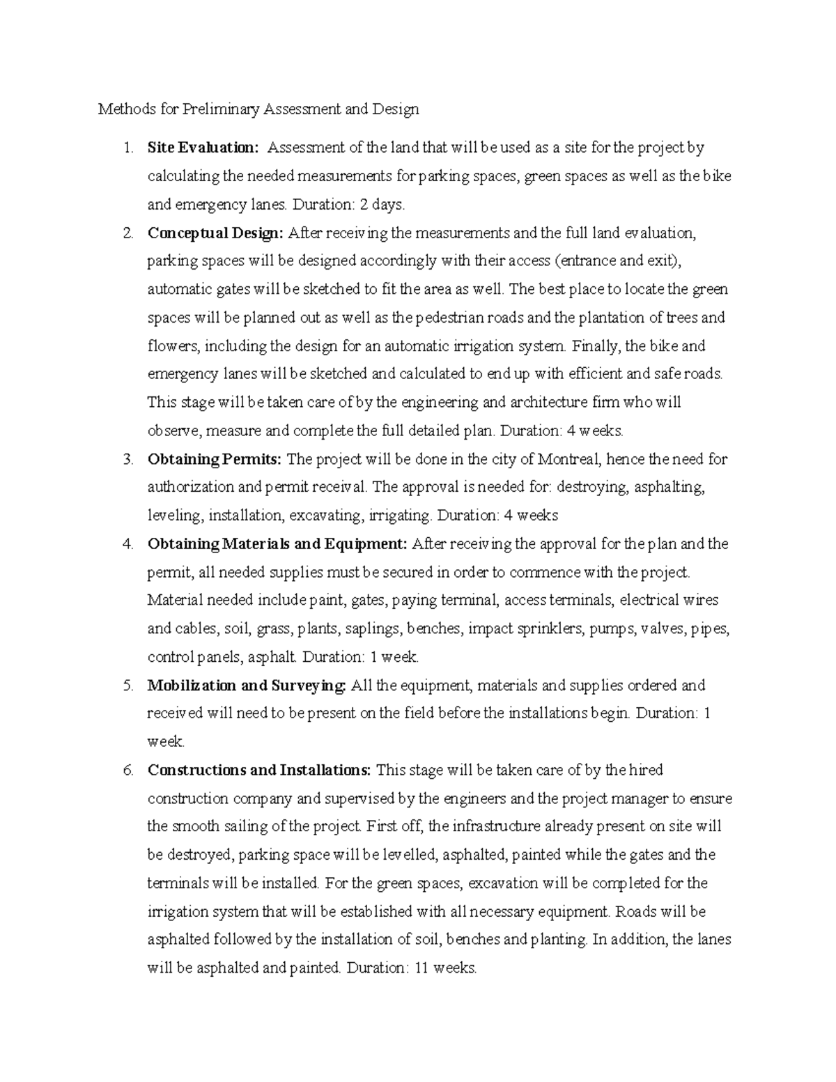 301 project - Methods for Preliminary Assessment and Design 1. Site ...