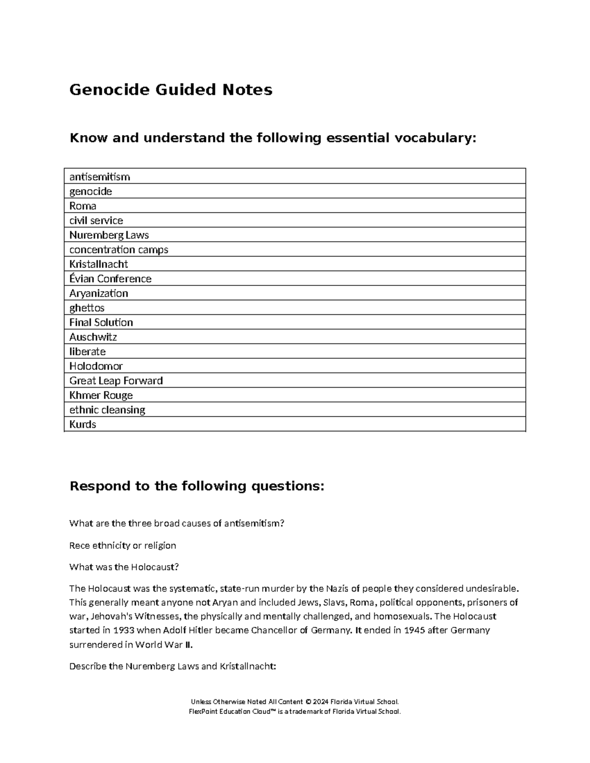 Genocide guided notes - .... - Genocide Guided Notes Know and ...