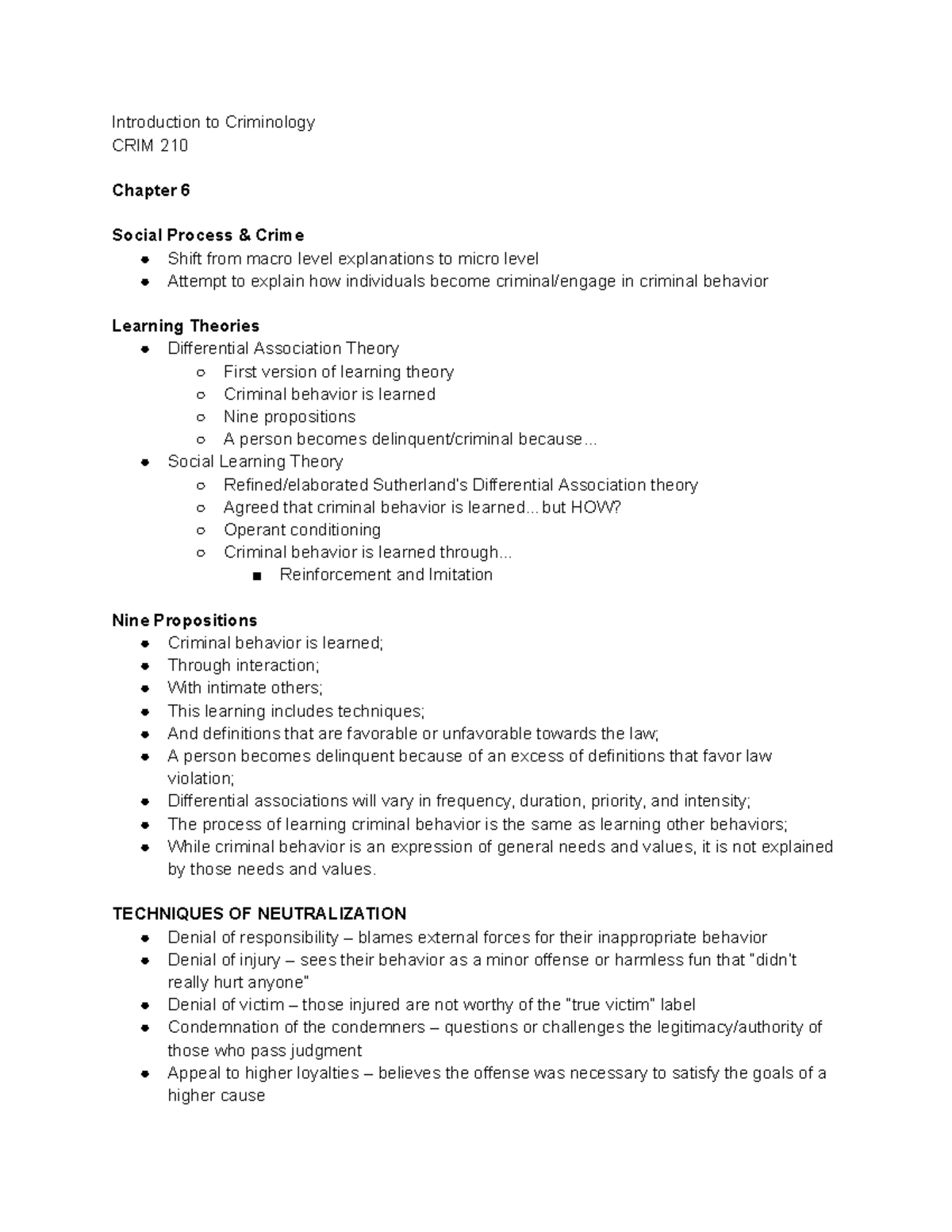 Intro to crim 7 - Lecture notes based on readings - Introduction to ...