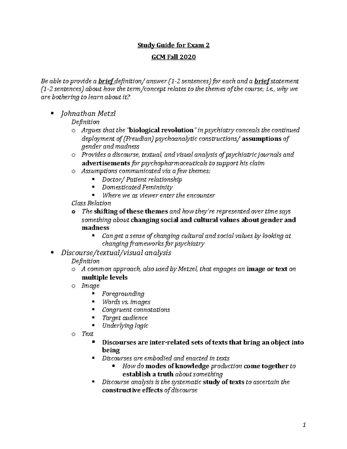 GCMExam 2Study Guide - Study Guide for Exam 2 GCM Fall 2020 Be able to ...