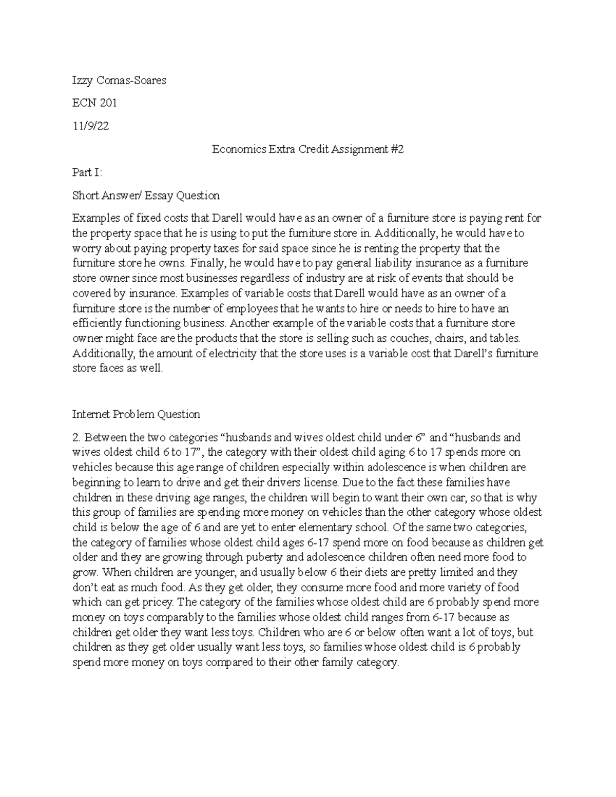 Extra credit assignment #2 - Izzy Comas-Soares ECN 201 11/9/ Economics ...