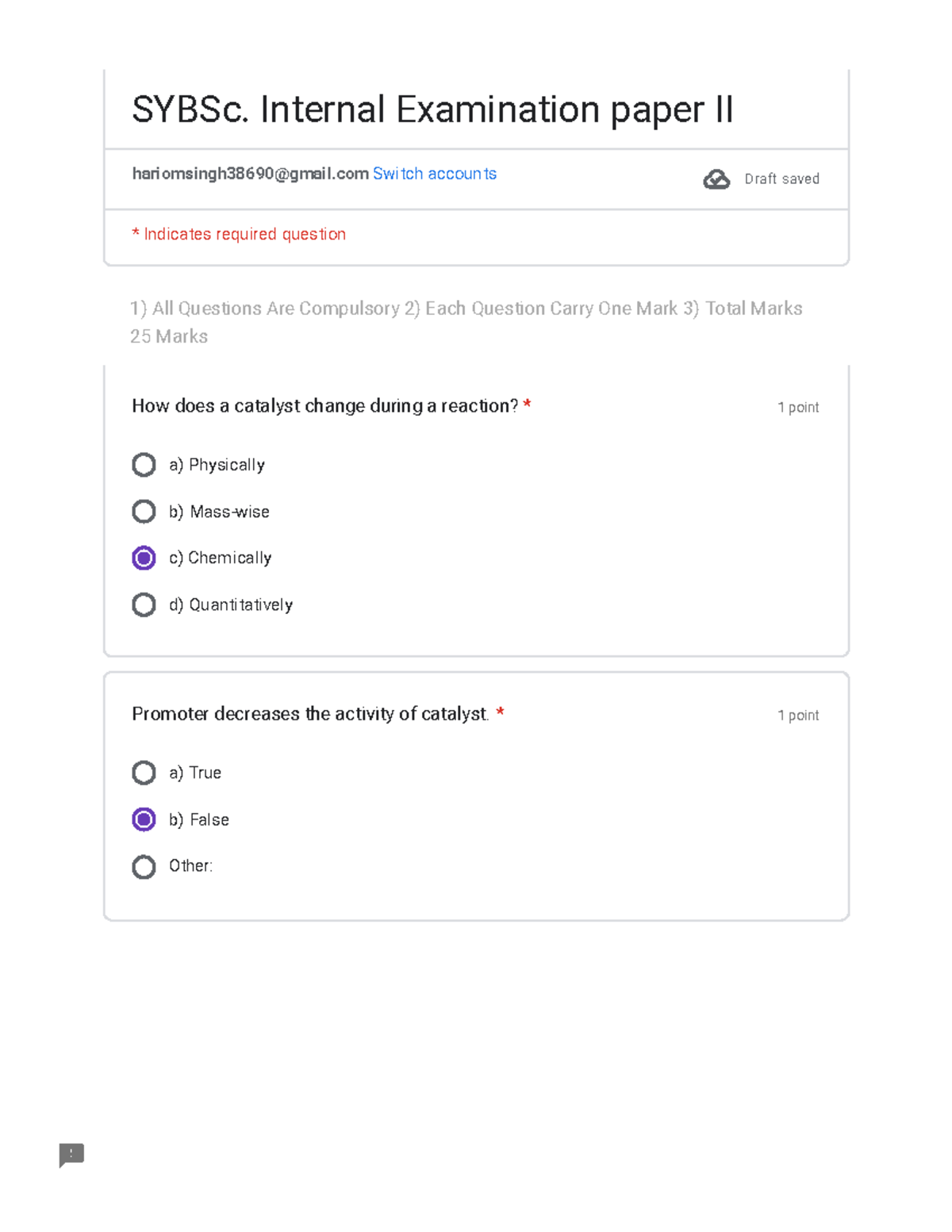 SYBSc. Internal Examination paper II - 1) All Questions Are Compulsory ...