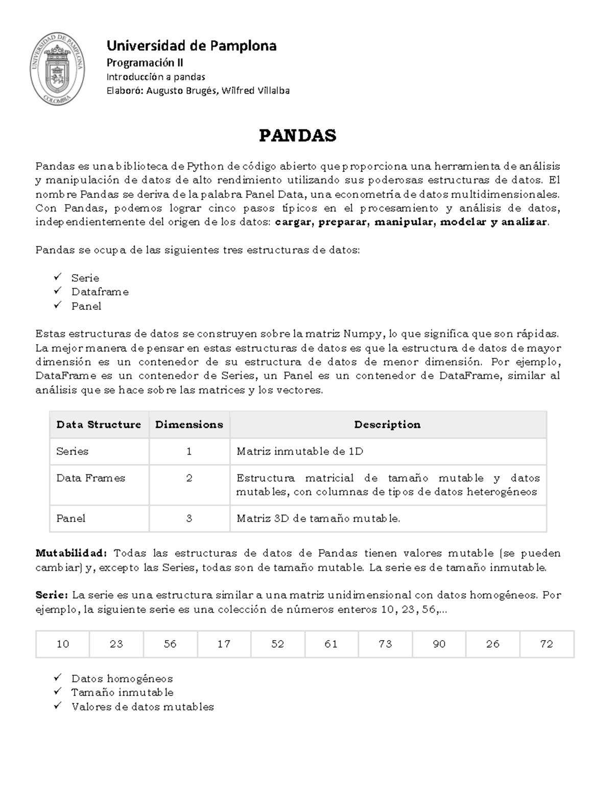 Introduccion a Pandas - Programación II Introducción a pandas Elaboró ...