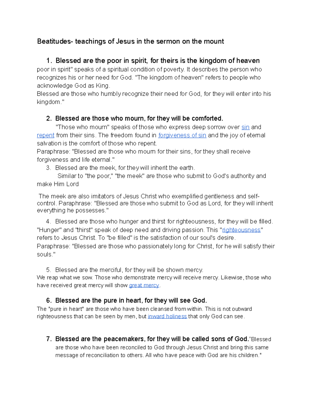 Beatitudes- teachings of jesus in the sermon on the mount - Blessed are ...