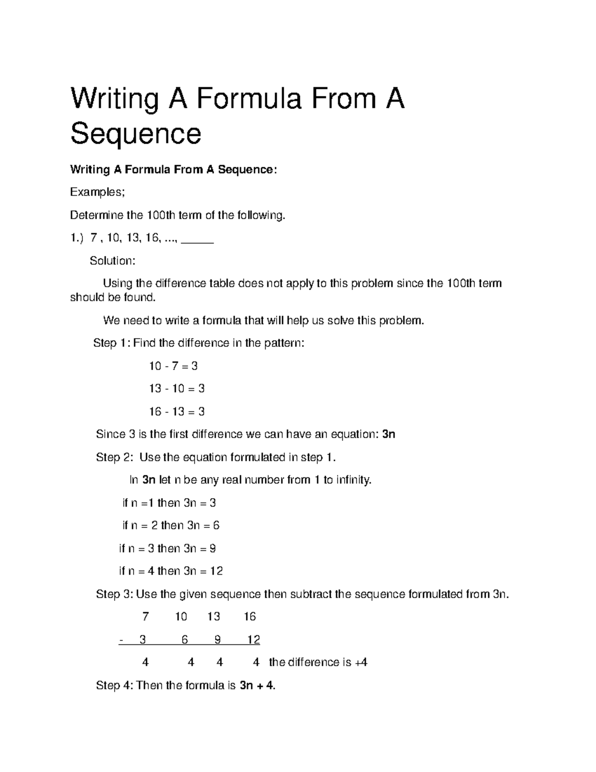 Writing A Formula From A Sequence - Writing A For mul a From A Sequence ...