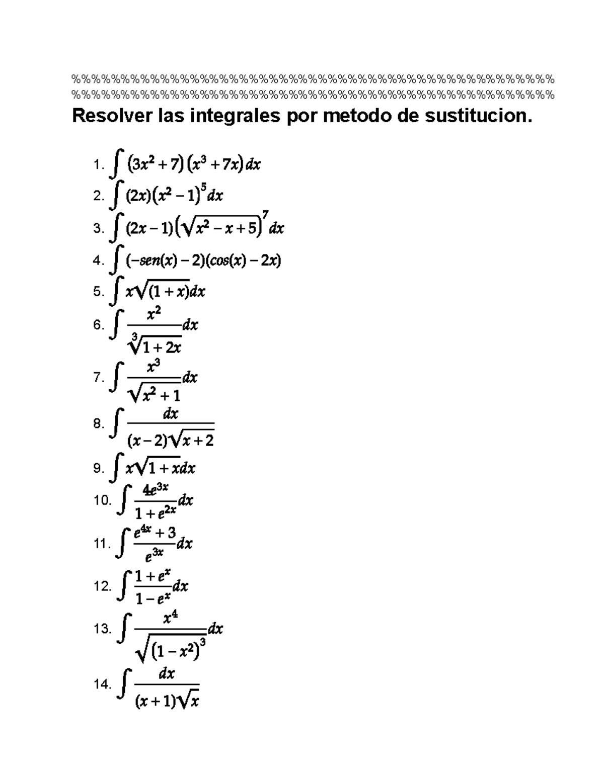 Practica de integrales Sustitucion y por partes