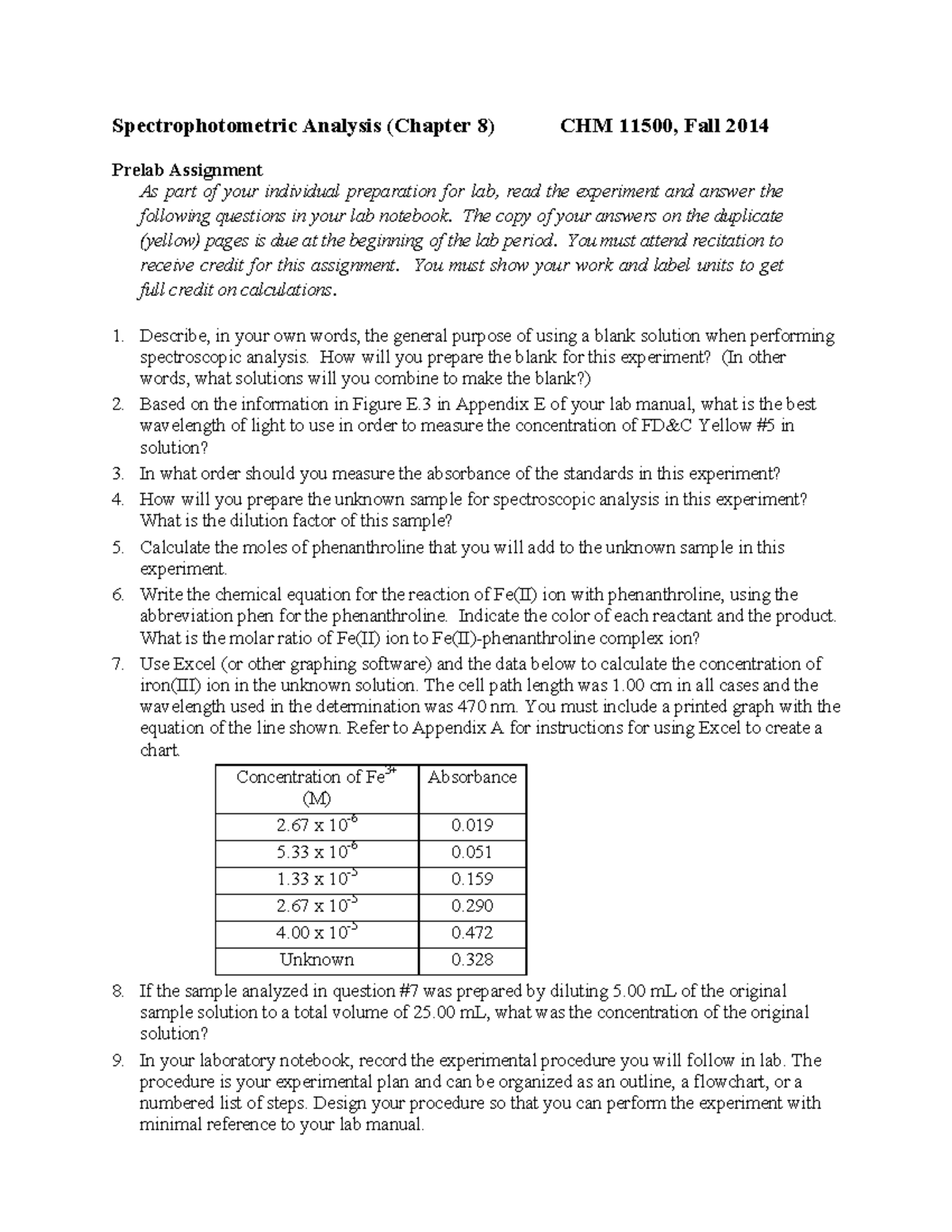 Spectrophotometric Analysis Prelab - Spectrophotometric Analysis ...