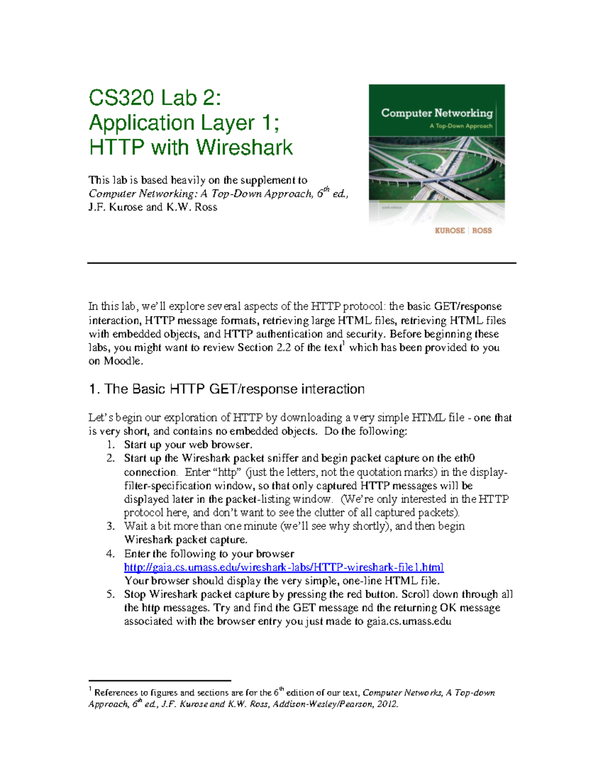 CS320 Lab2 - The lab material - CS320 Lab 2 : Application Layer 1; HTTP with Wireshark This lab ...