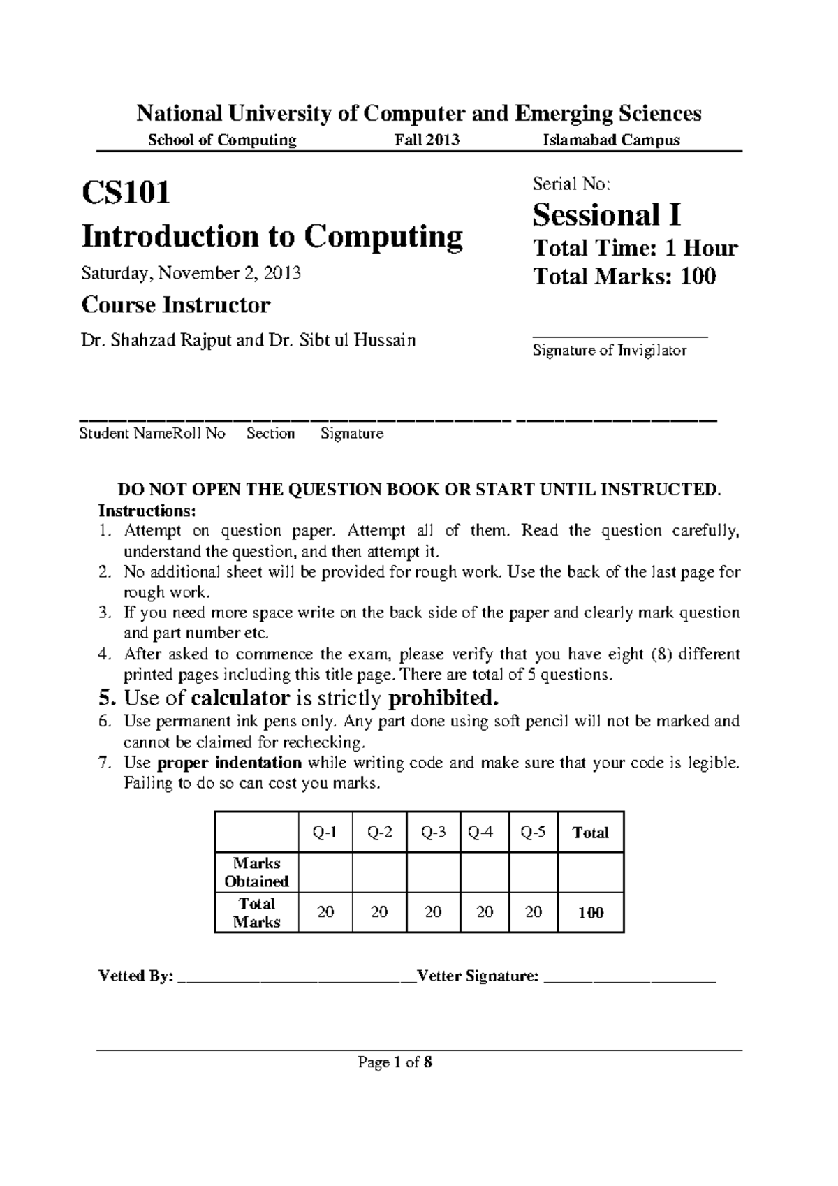 PF Mid-2 Fall-2013 - mid 2 paper - School of Computing Fall 2013 ...