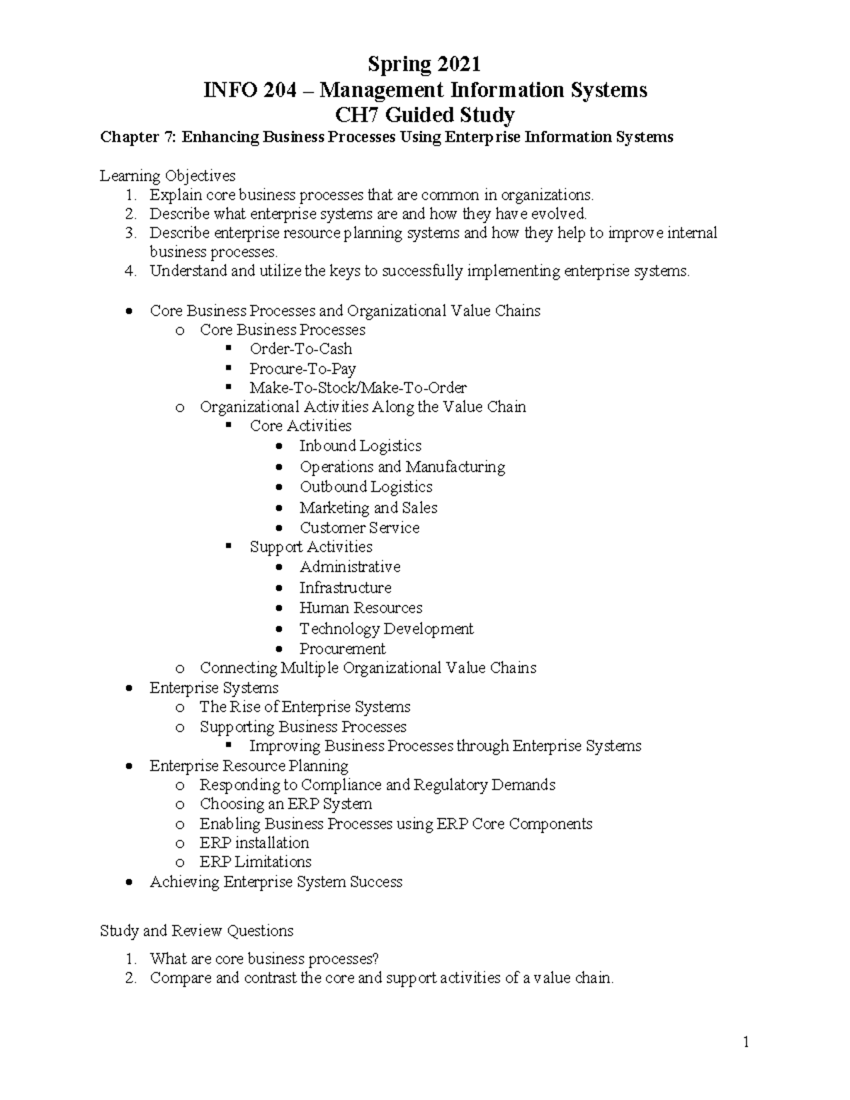 SP21 MIS CH7 Guided Study - Spring 2021 INFO 204 3 Management ...
