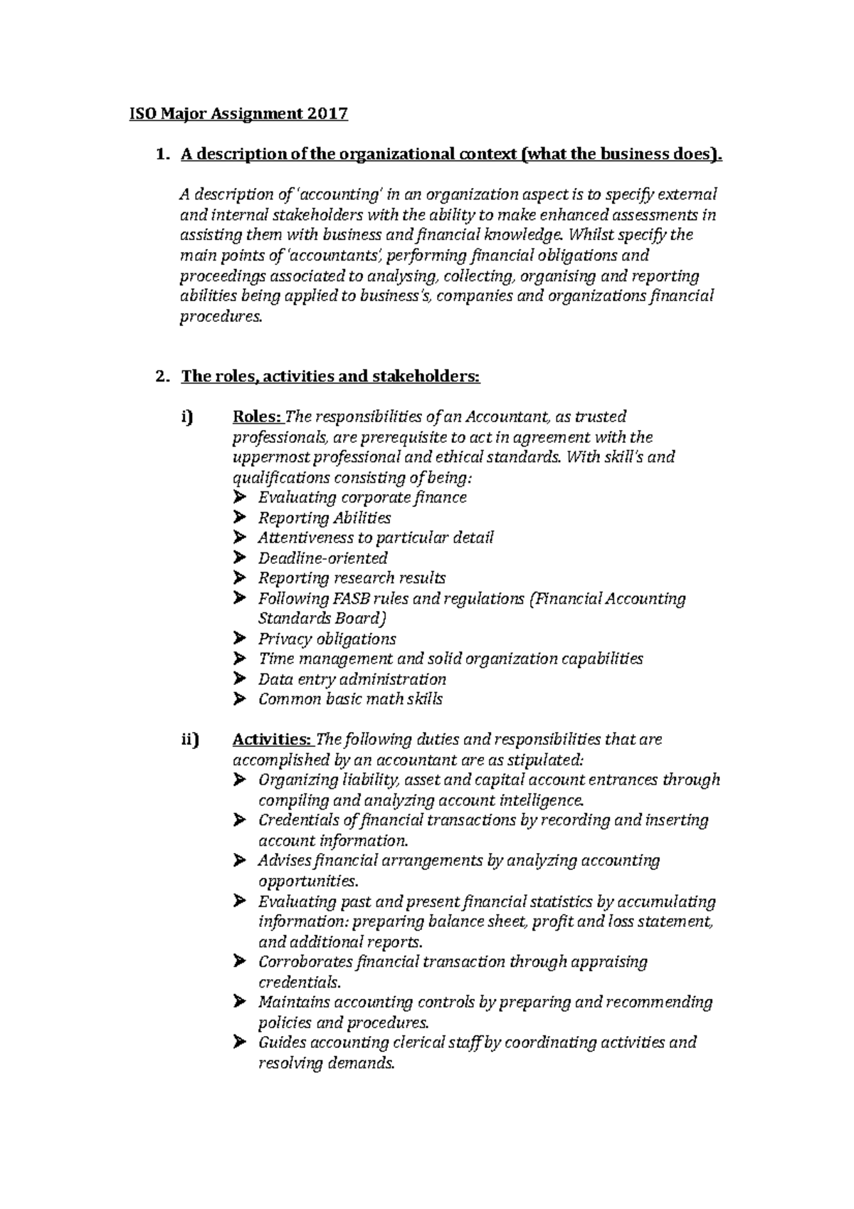 ISO Major Assignment 2017 - ISO Major Assignment 2017 1. A description ...