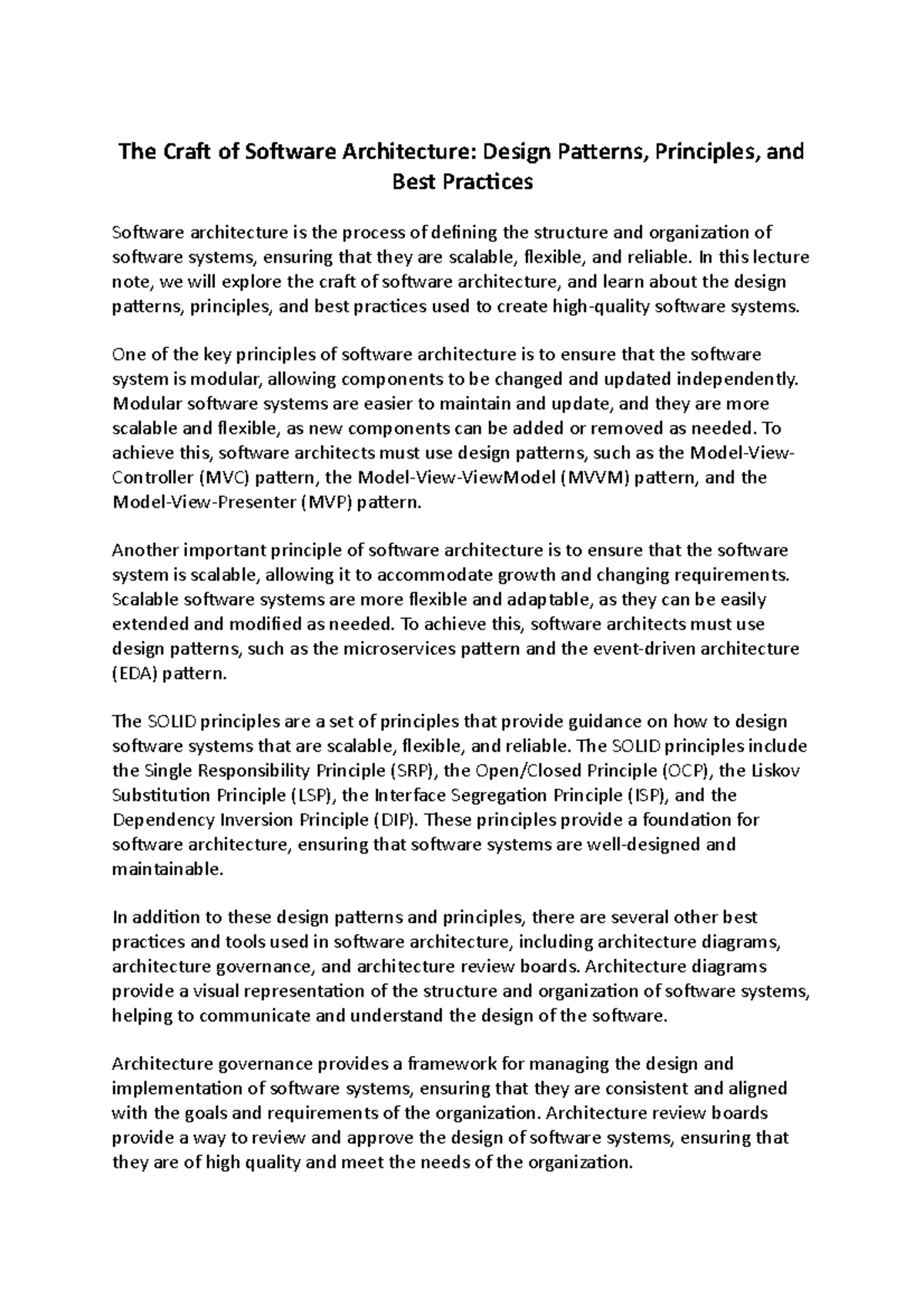 The Craft of Software Architecture- Design Patterns, Principles, and ...