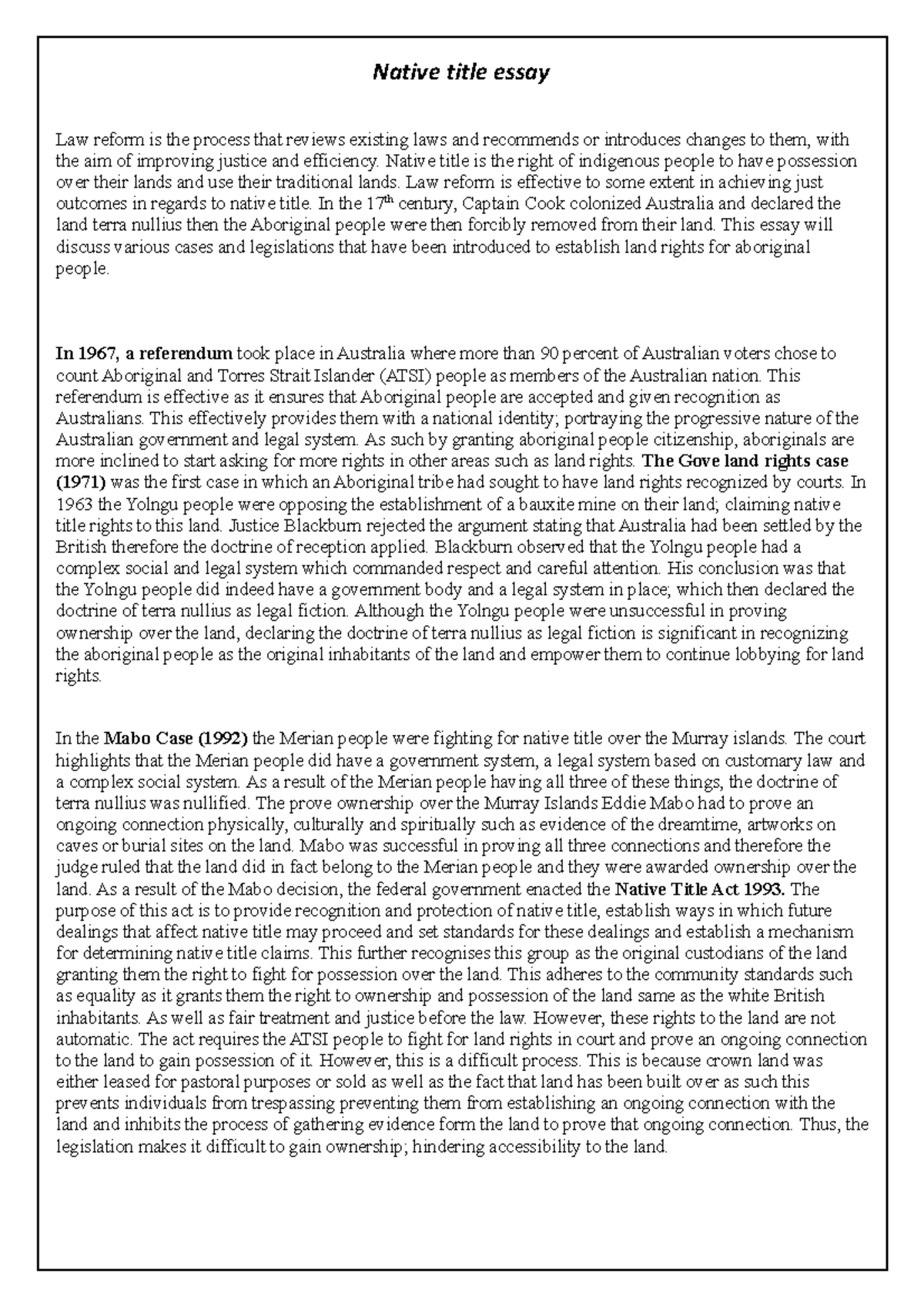 Native title essay and native title essay - Native title essay Law ...