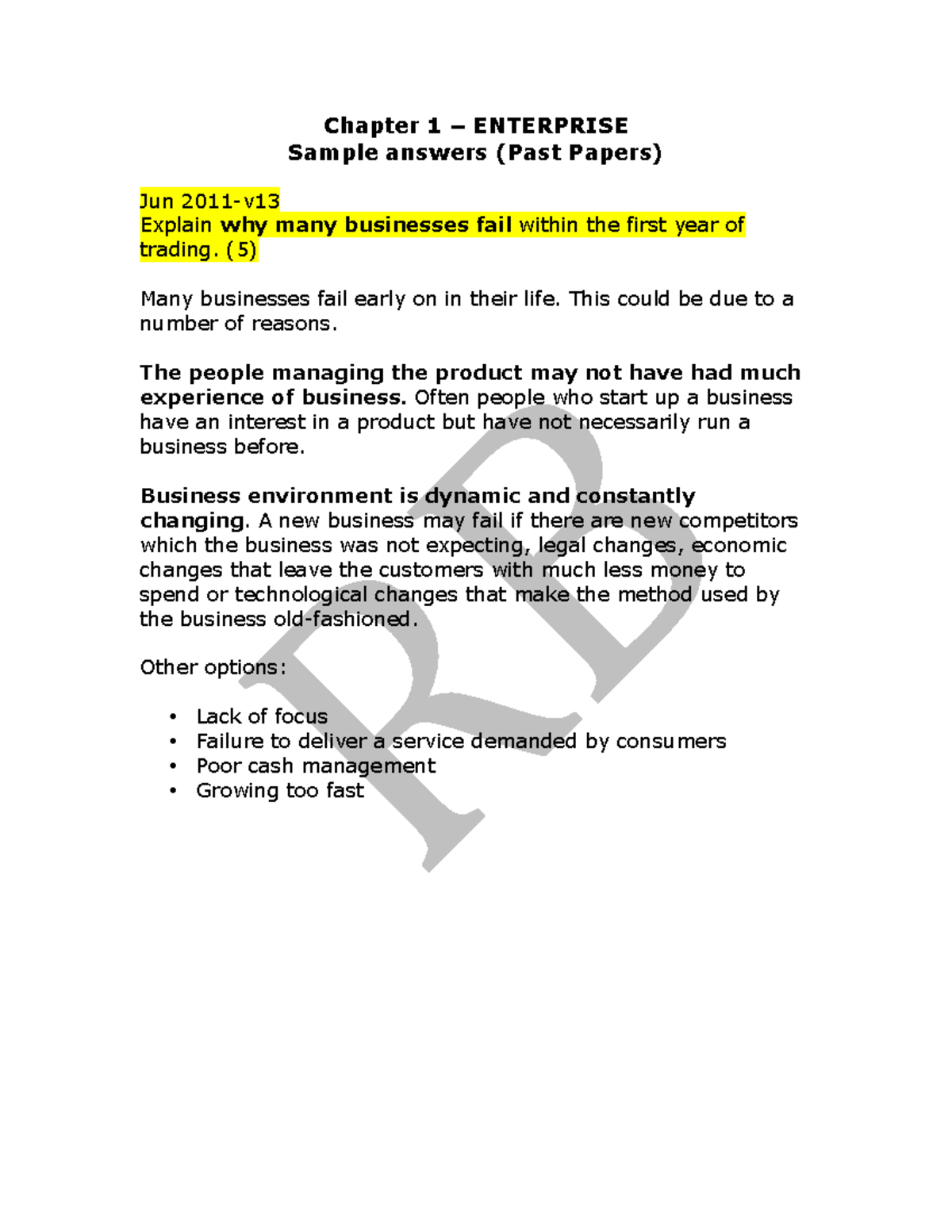 Sample Answer - Chapter 1 - Chapter 1 – ENTERPRISE Sample answers (Past ...