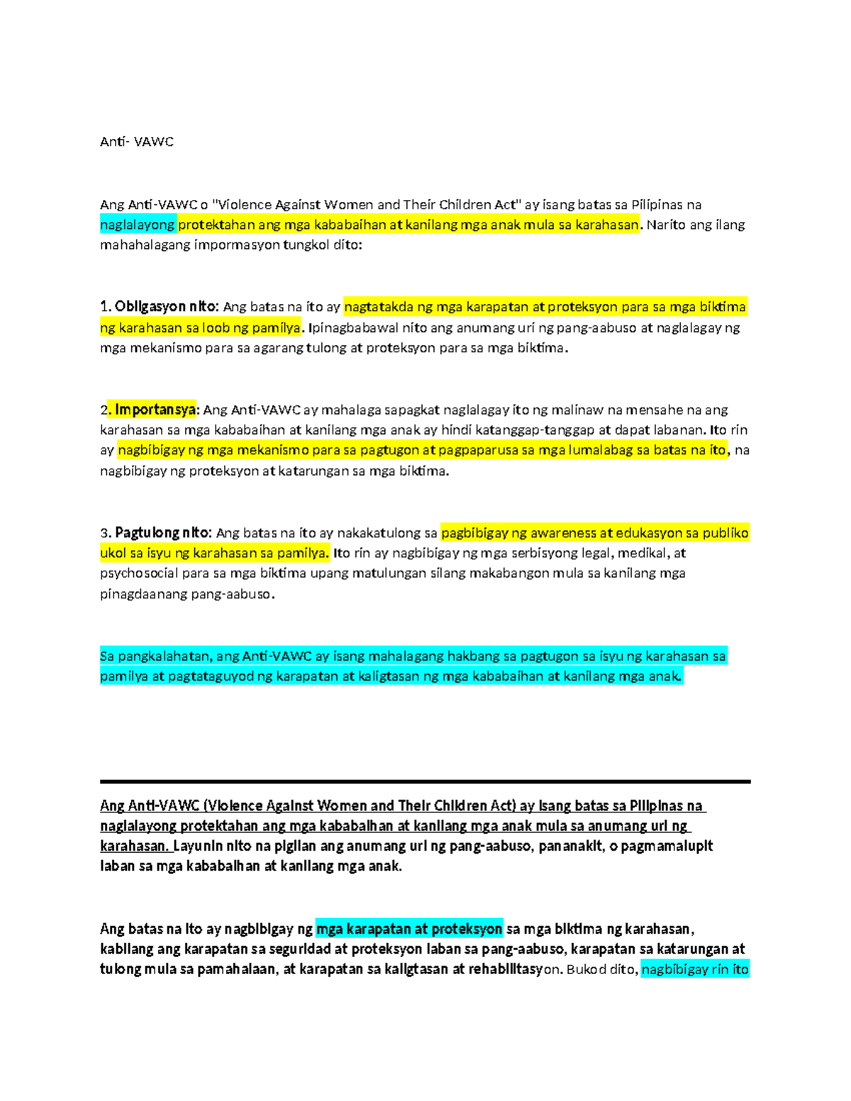 Anti- VAWC - nothing na - Anti- VAWC Ang Anti-VAWC o "Violence Against ...