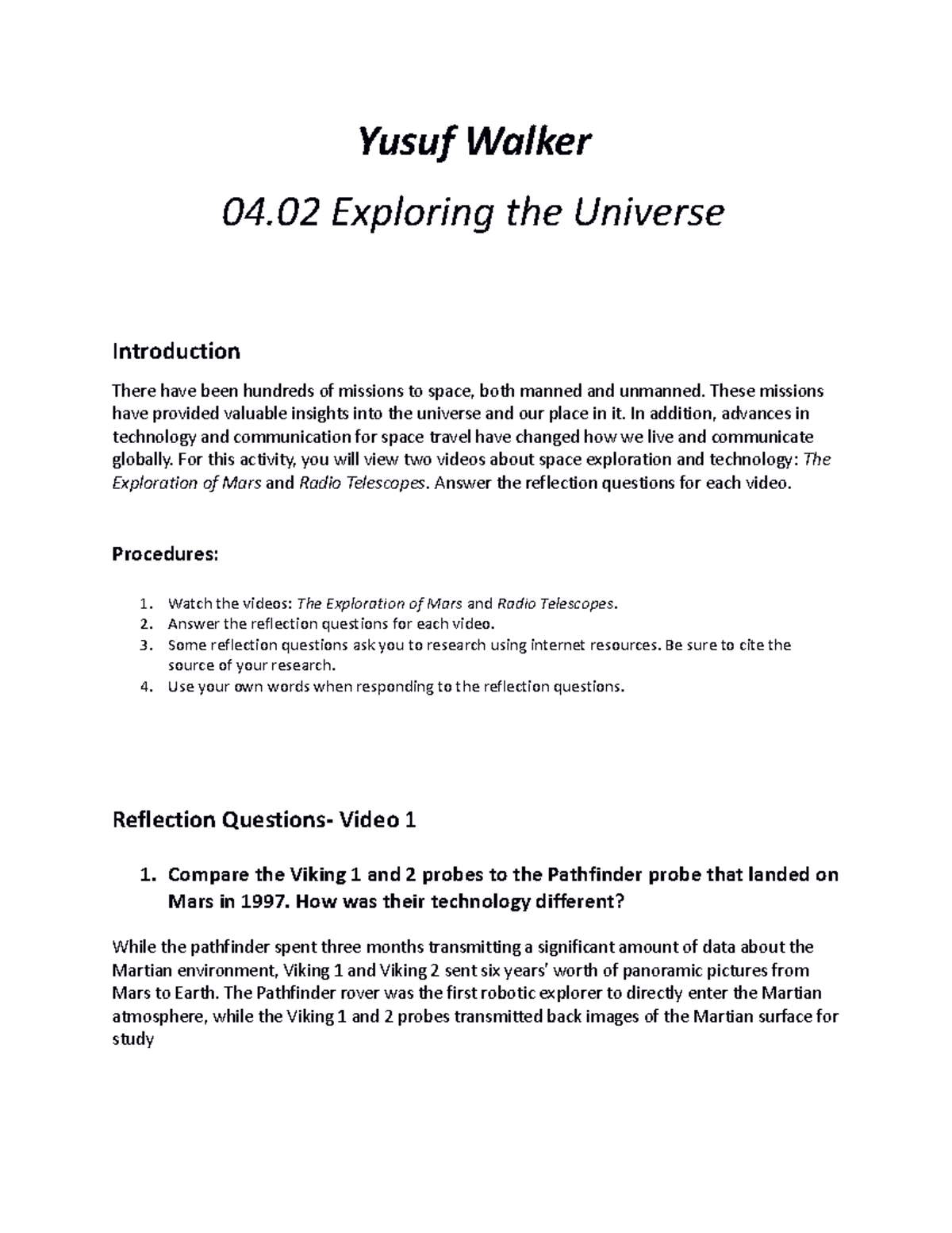 Earth Space Science 04.02 Exploring the Universe - Yusuf Walker 04 ...
