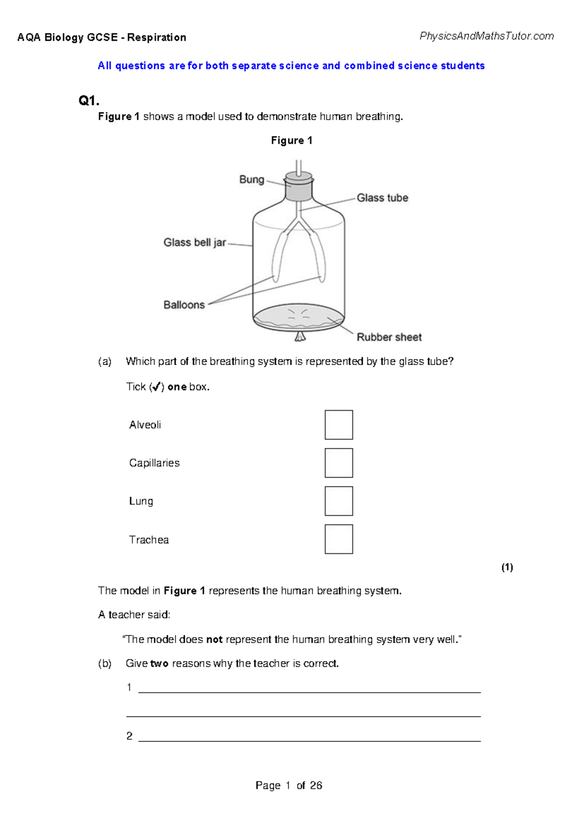 4.2 Respiration QP - Past paper Q's by topic - Q1. Figure 1 shows a ...