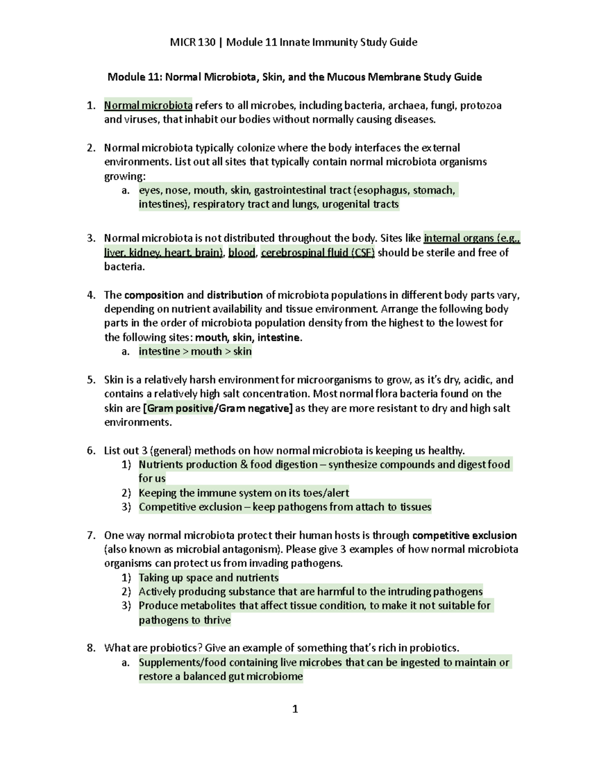 Module 11 Normal Microbiota, Skin, and the Mucous Membrane Study Guide ...