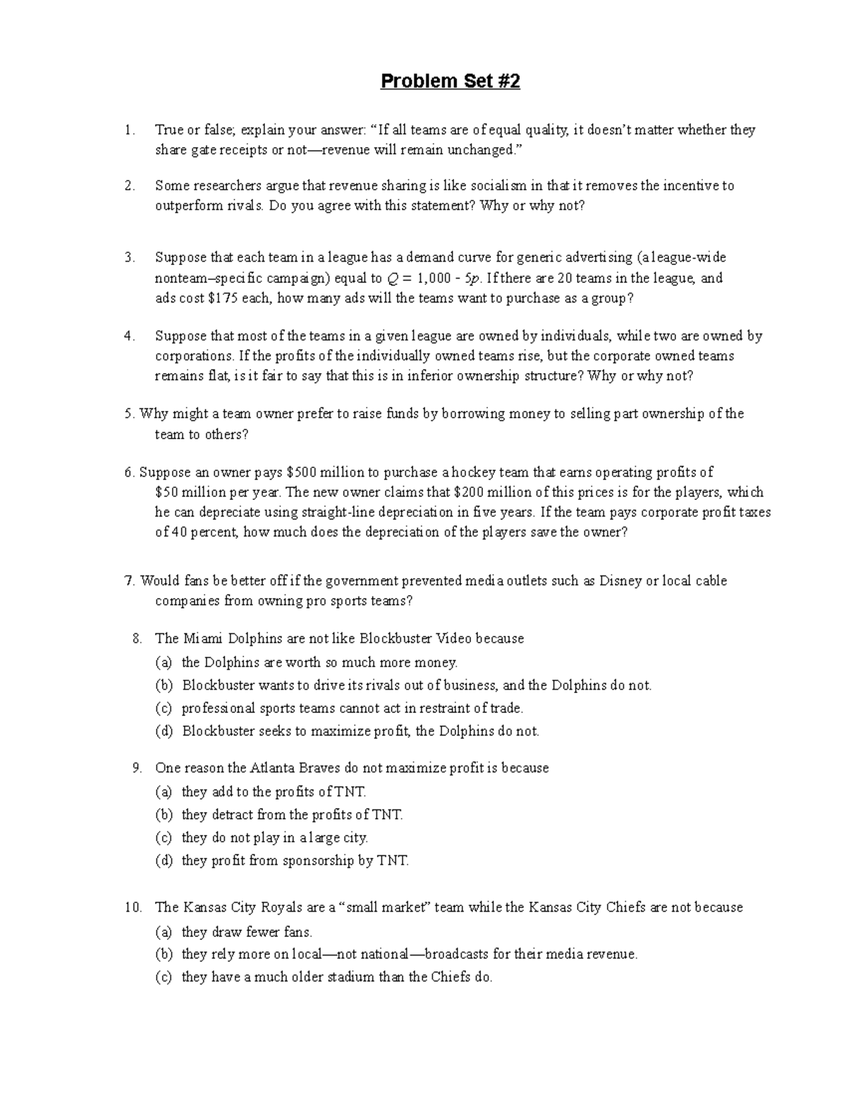 Ec385 Problem Set 2 Practice Assignment For First Midterm Problem Set True Or False Explain