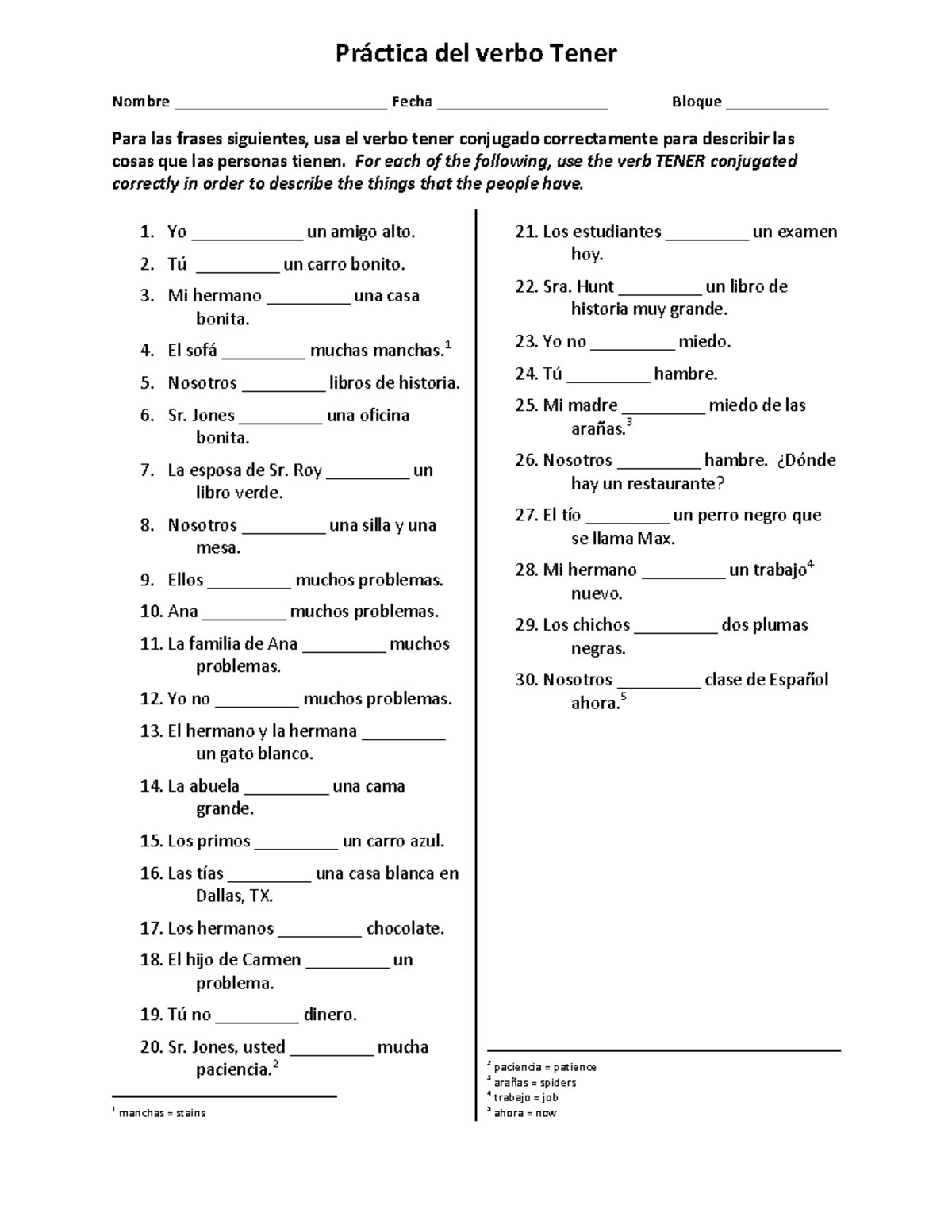 Main practica-del-verbo-tener-spanish-worksheet - Práctica del verbo ...