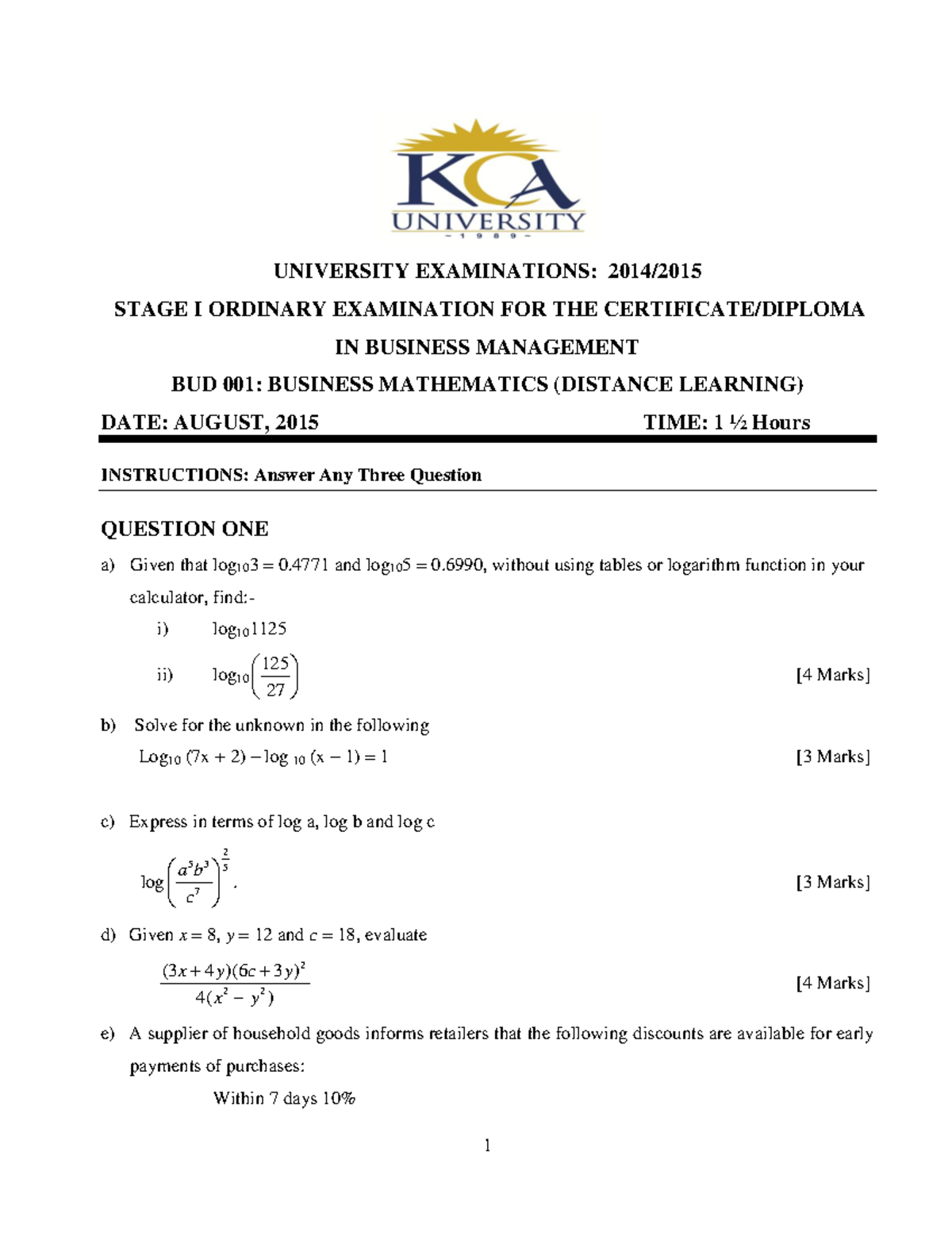 BUD 001 Business Mathematics mandatory Assignment by Dr.stephen ...