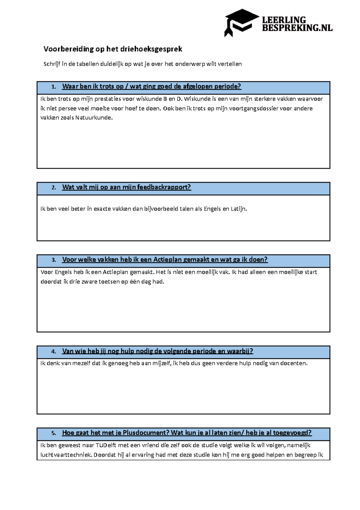 Mentorles 3 Werkblad Voorbereiding driehoeksgesprek [1391] - Voorbereiding op het ...