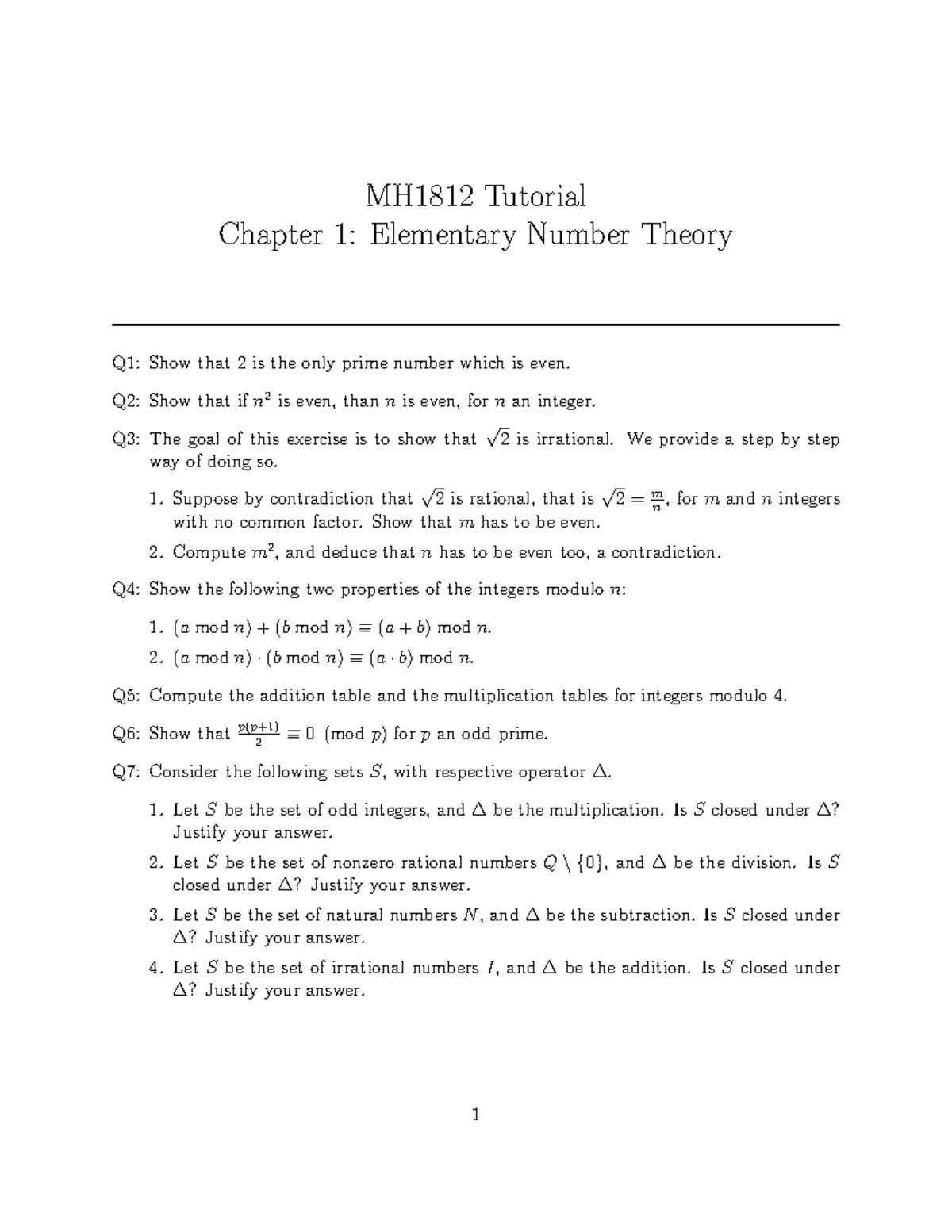 Chapter 1 - Elementary Number Theory - MH1812 Tutorial Chapter 1: Elementary Number Theory Q1 ...