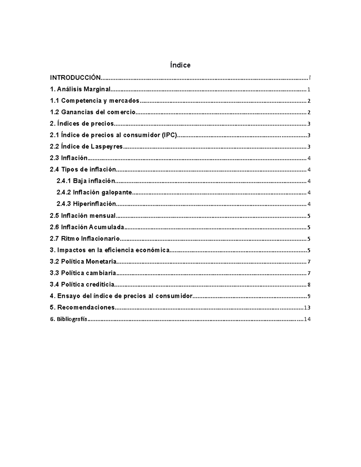 Economía - ensayo, de índice de precios al consumidor - Índice Análisis ...