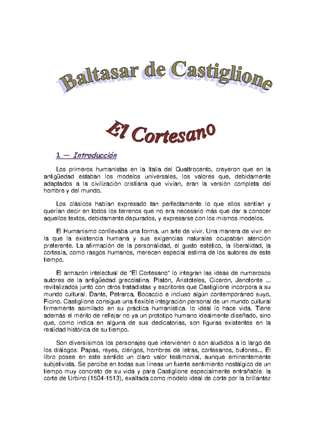 241739683 Analisis de El Cortesano de Castiglione pdf - Los primeros ...