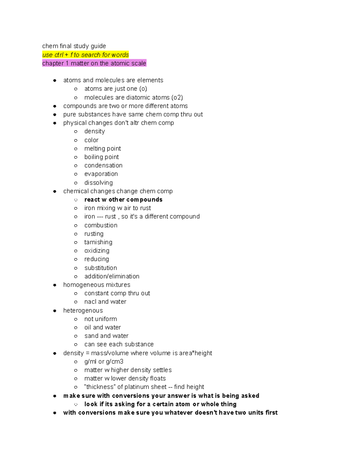 Chem final study guide - got an A in the class! - chem final study ...