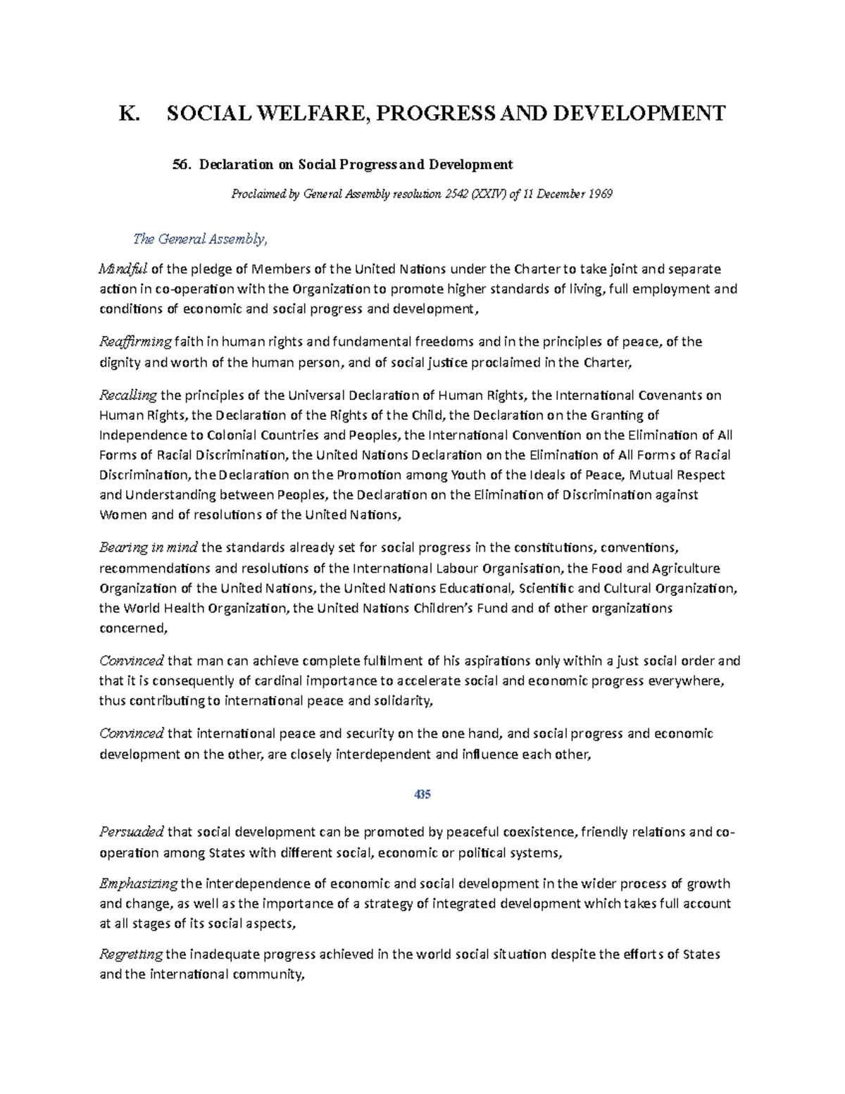 Int. humanrights law m79 - K. SOCIAL WELFARE, PROGRESS AND DEVELOPMENT ...
