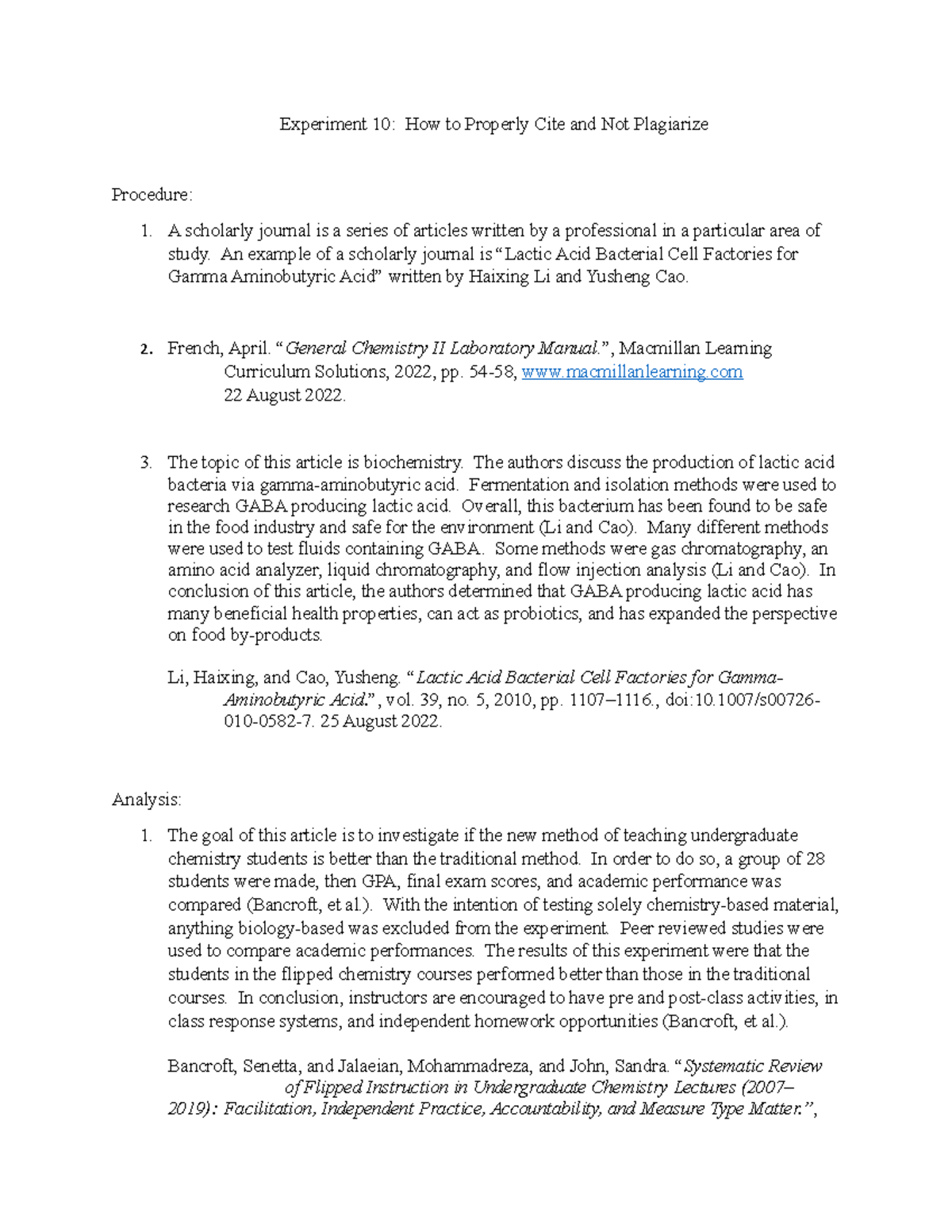 experiment 10 che113 - Experiment 10: How to Properly Cite and Not ...