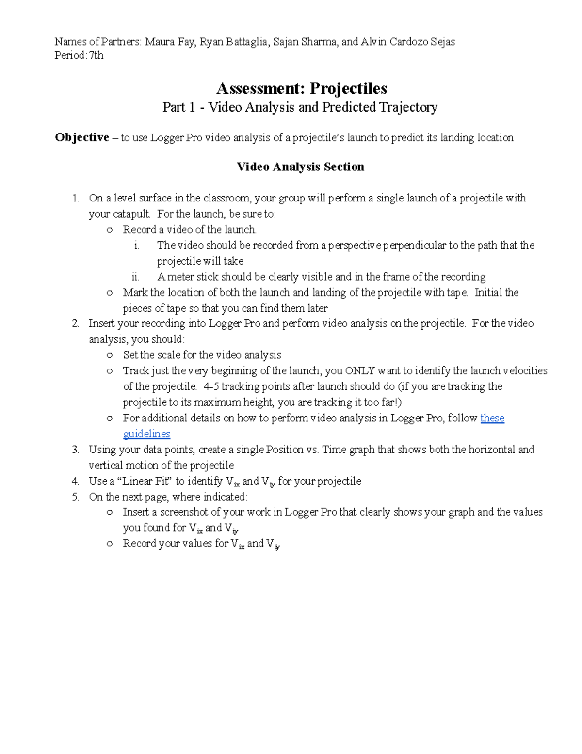 Physics Projectiles Lab Assessment Part 1 2022 12 06 Maura Fay, Ryan ...