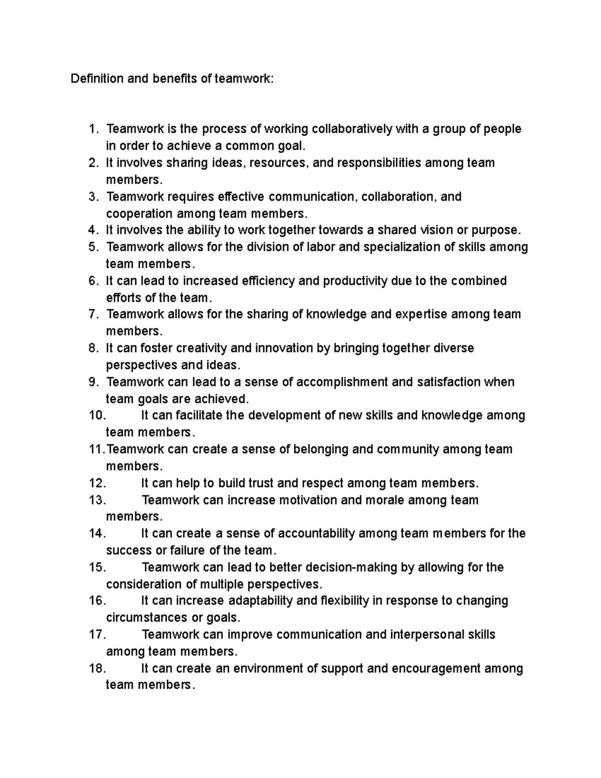 Definition and benefits of teamwork - Definition and benefits of ...