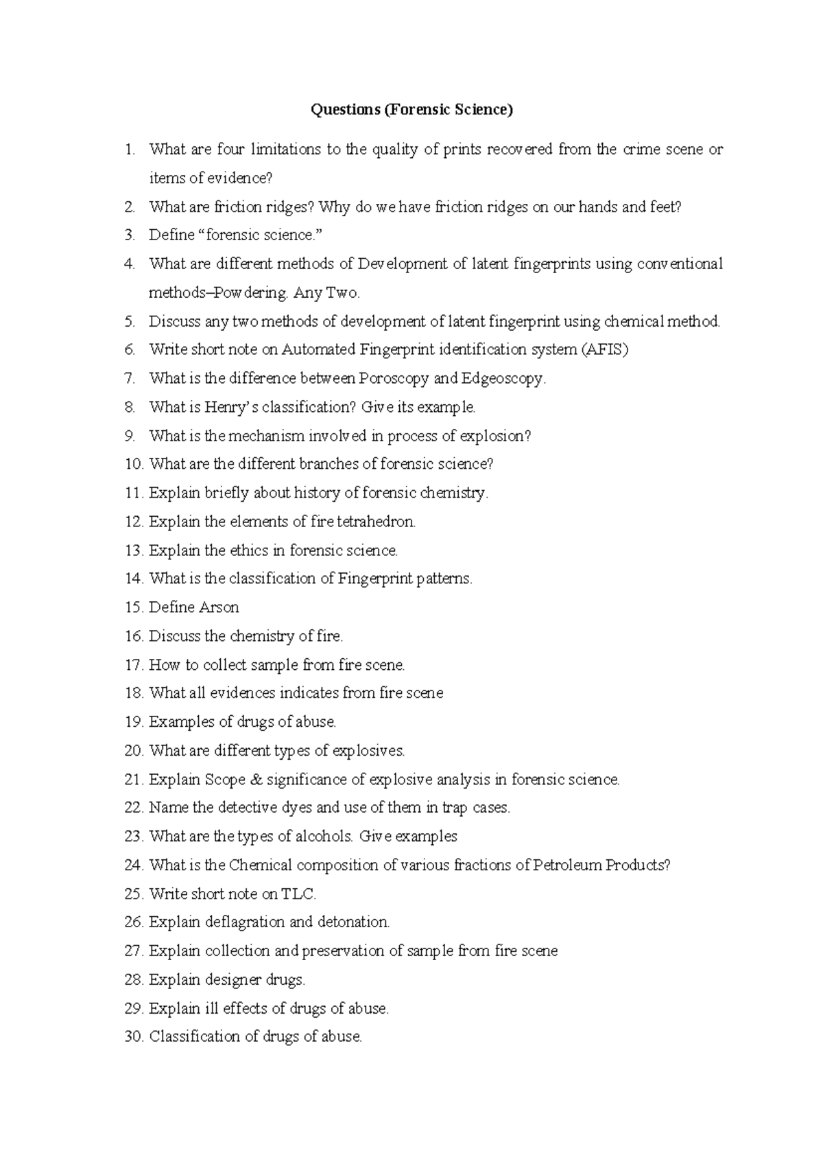 Question Bank-Forensic - Questions (Forensic Science) What are four ...