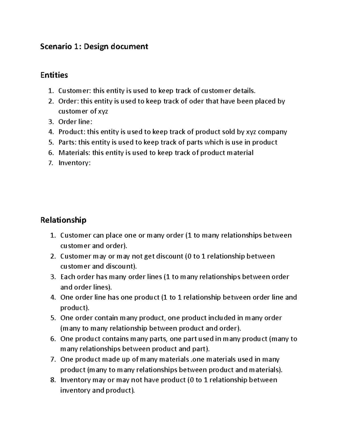Scenario 1 - ETMGI - Scenario 1: Design document Entities 1. Customer ...