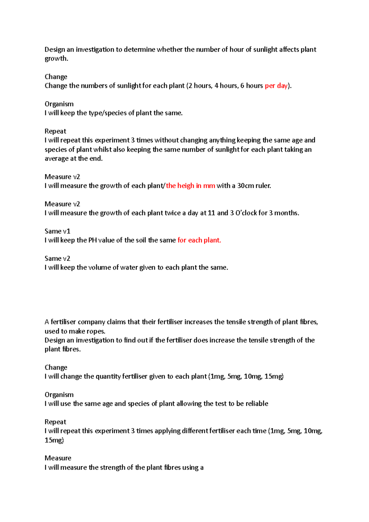 Corms practise - Design an investigation to determine whether the ...