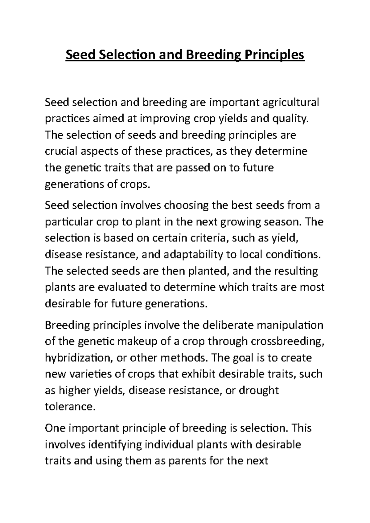 Seed Selection and Breeding Principles - The selection of seeds and ...