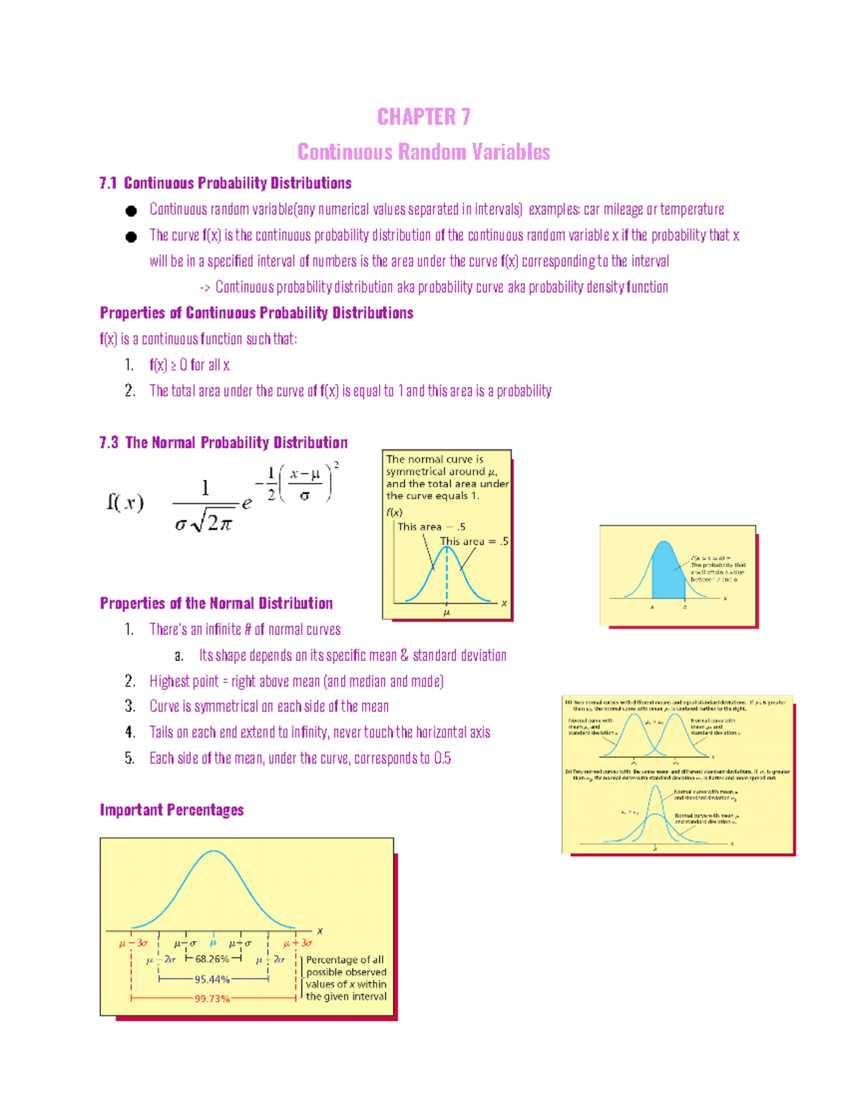 Comm 215 - Ch 7 Notes - CHAPTER 7 Continuous Random Variables 7 ...