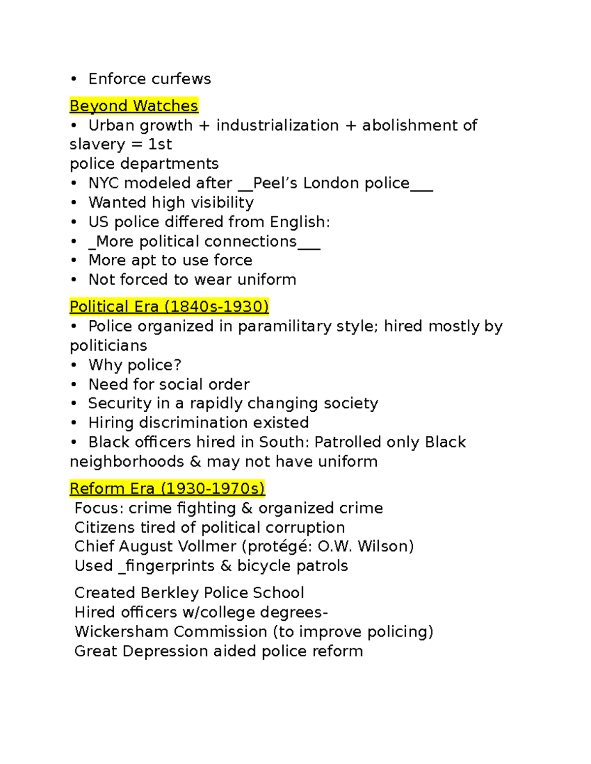 Police and society notes 2 - Enforce curfews Beyond Watches Urban ...