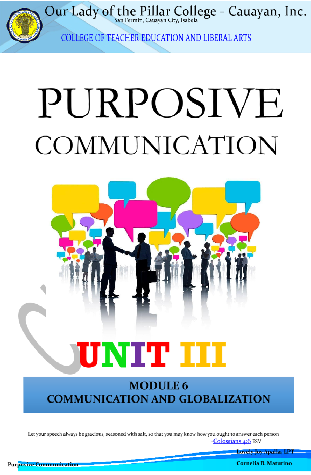 Module 6- Communication and globalization. - College of Teacher ...