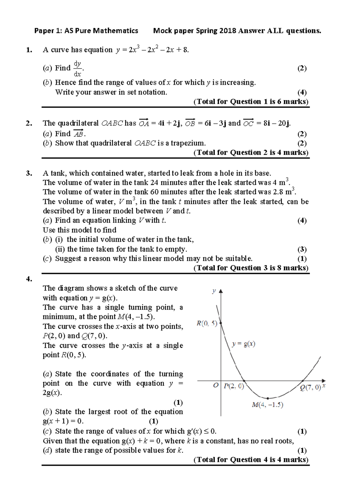 AS Pure Paper 1 Mock Paper 2018 - Paper 1: AS Pure Mathematics Mock ...