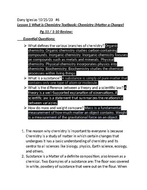 What is chemistry Lesson 1 - Dany Iglesias 10/25/23 Lesson 1 What is ...