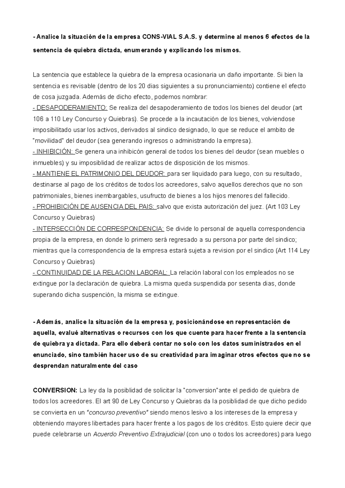 TP3 CYQ - tp 3 de concurso y quierbas - Analice la situación de la empresa CONS-VIAL S.A. y ...