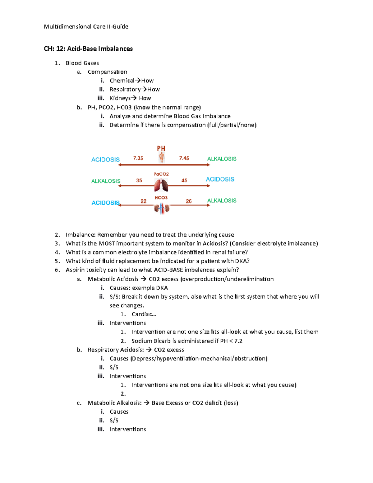 EXAM 2 - course work - CH: 12: Acid-Base Imbalances Blood Gases a ...